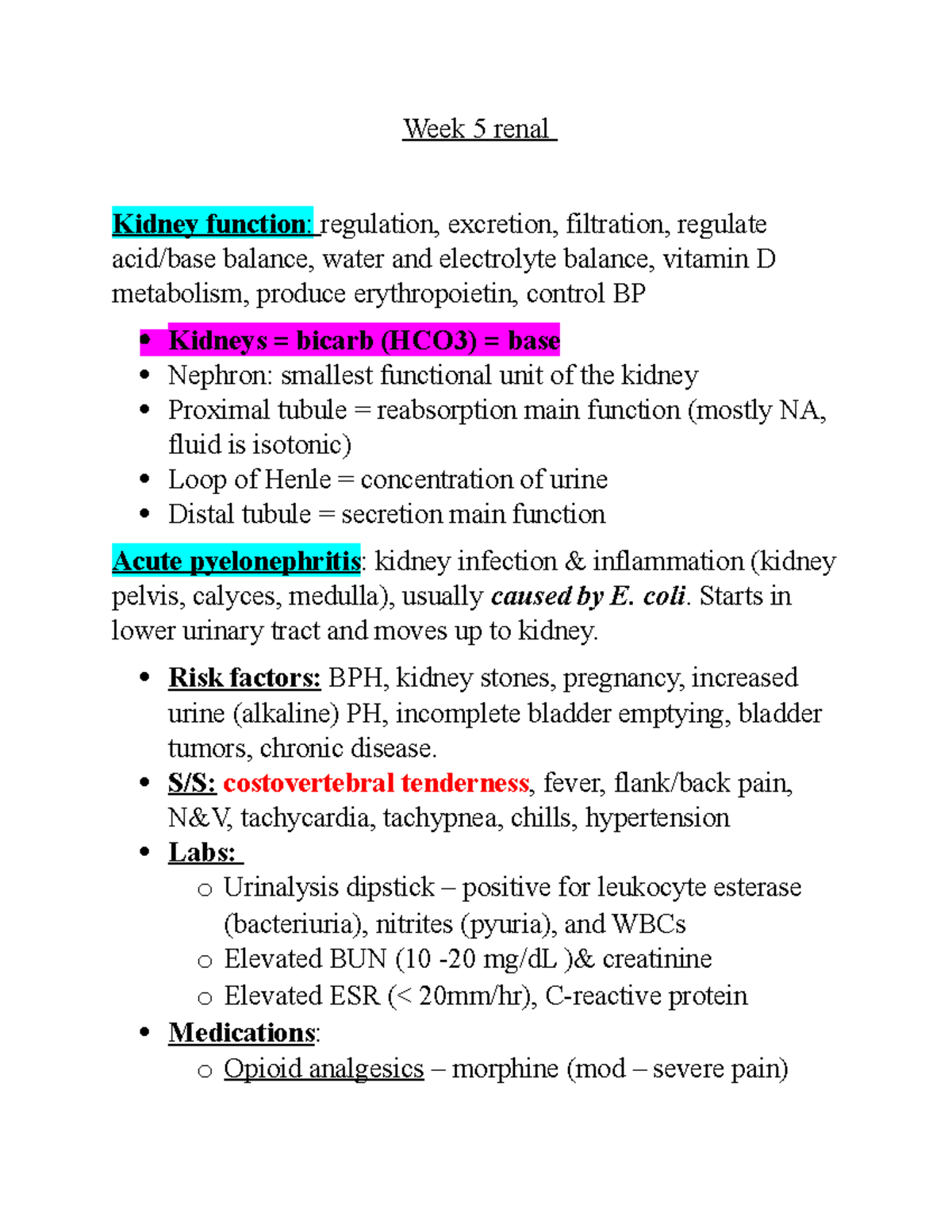 Week 5 renal - notes on Acute kidney injury, chronic kidney disease ...