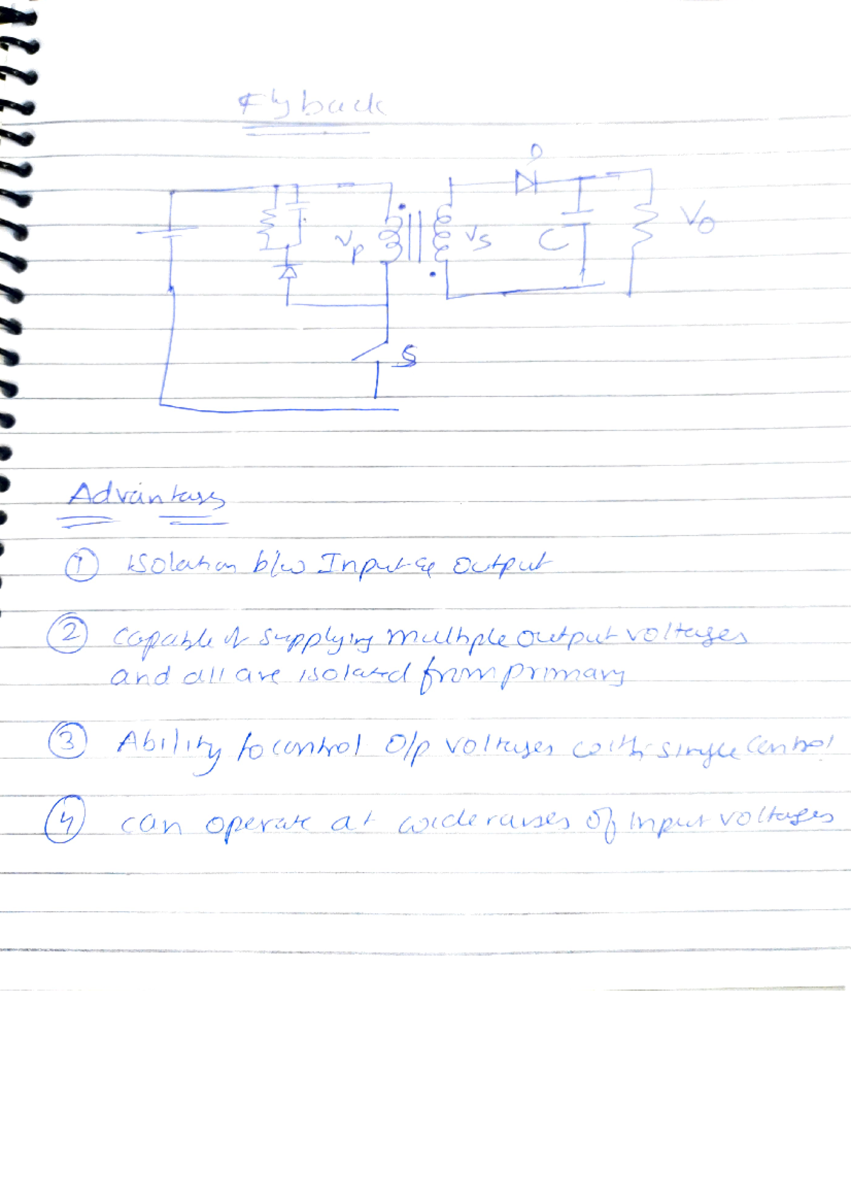 Flyback handwritten summary - Electrical Engineering - Advankss gybade Copasl Sppyig mulhple ...
