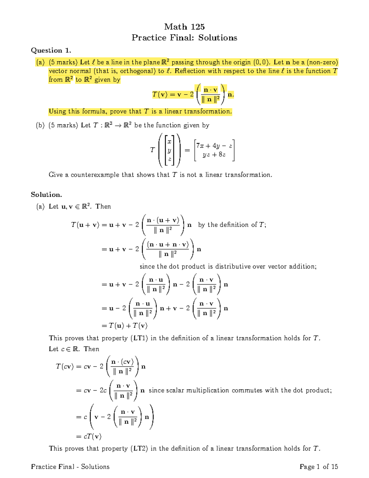 MATH125 Practice Final Exam Solutions - Math 125 Practice Final ...