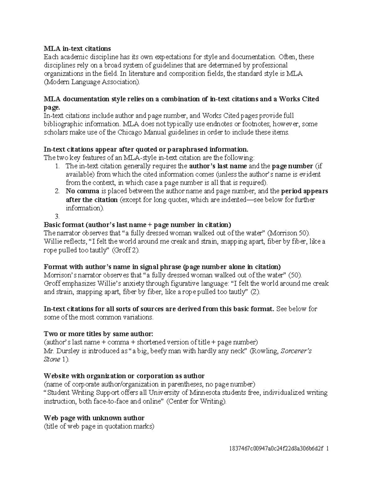 MLA In-text Citations - MLA in-text citations Each academic discipline ...