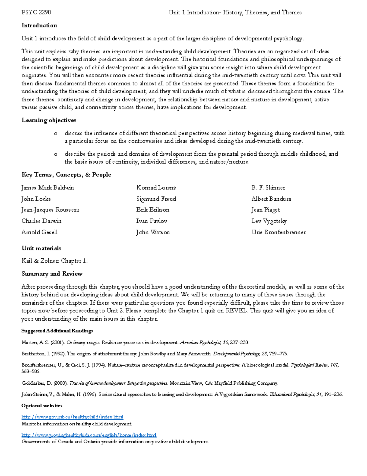 PSYC 2290 Unit 1 Introduction - PSYC 2290 Unit 1 Introduction- History, Theories, and Themes ...