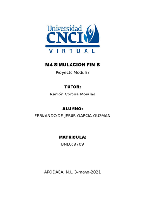 Proyecto Modular Simulasion - Universidad CNCI virtual Tutor: marcela ...