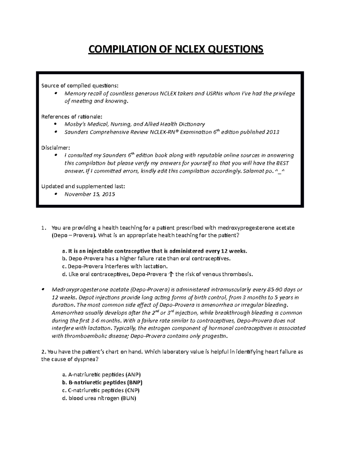 Nclex compiled questions.doc · version 1 - COMPILATION OF NCLEX ...