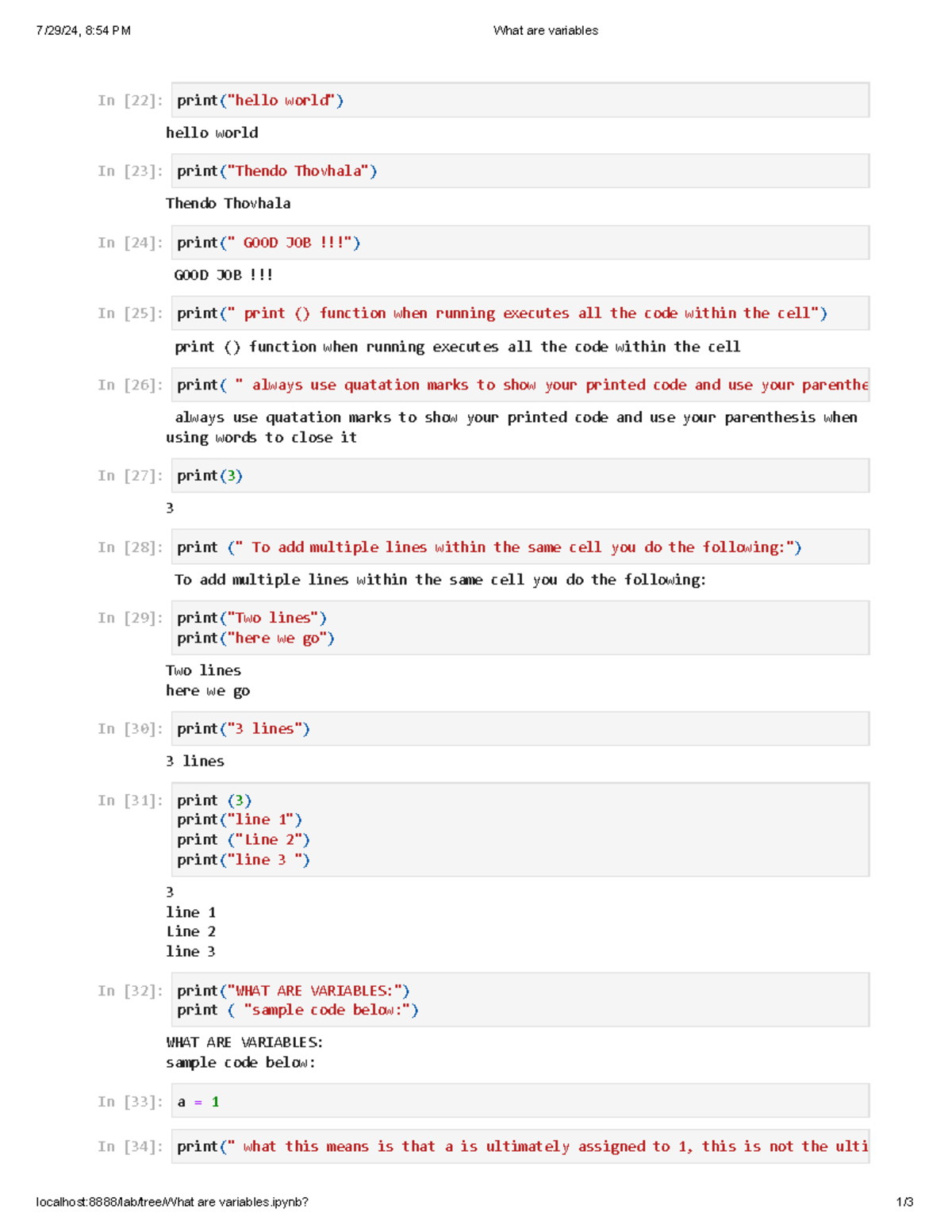 What are var… (2) - Jupyter Lab Lesson 1 - hello worldprint("hello world") Thendo Thovhala - Studocu