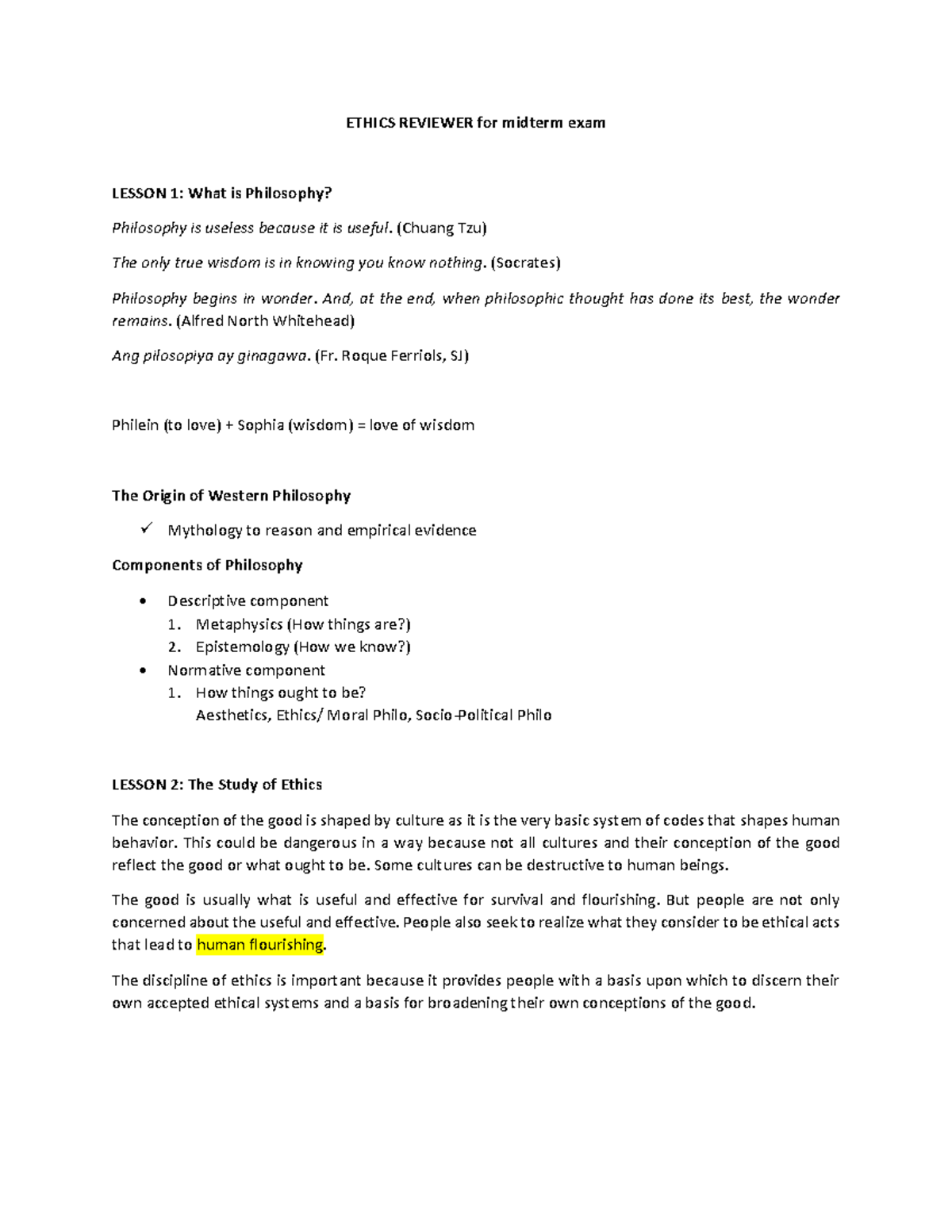 Ethics Reviewer for midterm - ETHICS REVIEWER for midterm exam LESSON 1 ...