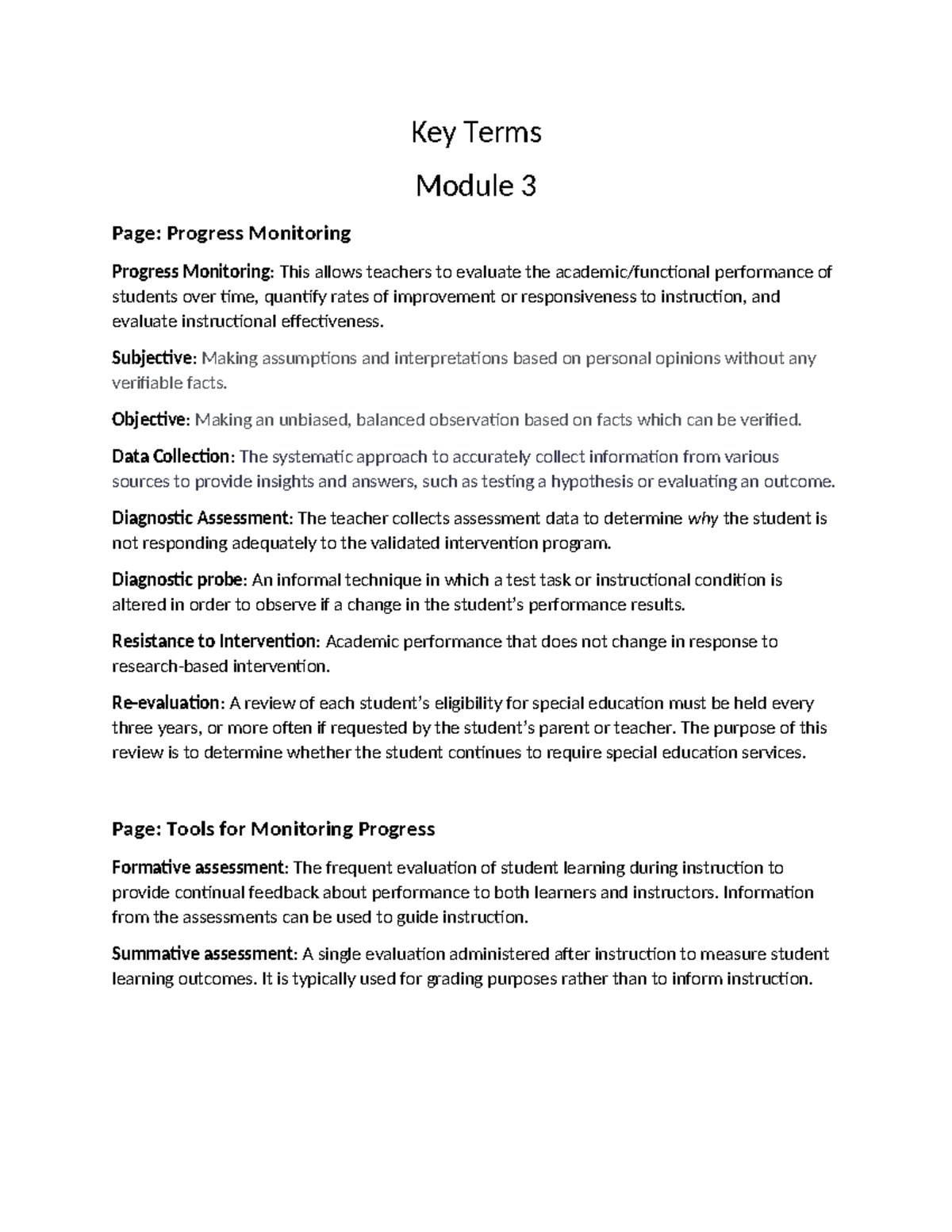 Key terms module 3 - Key Terms Module 3 Page: Progress Monitoring ...