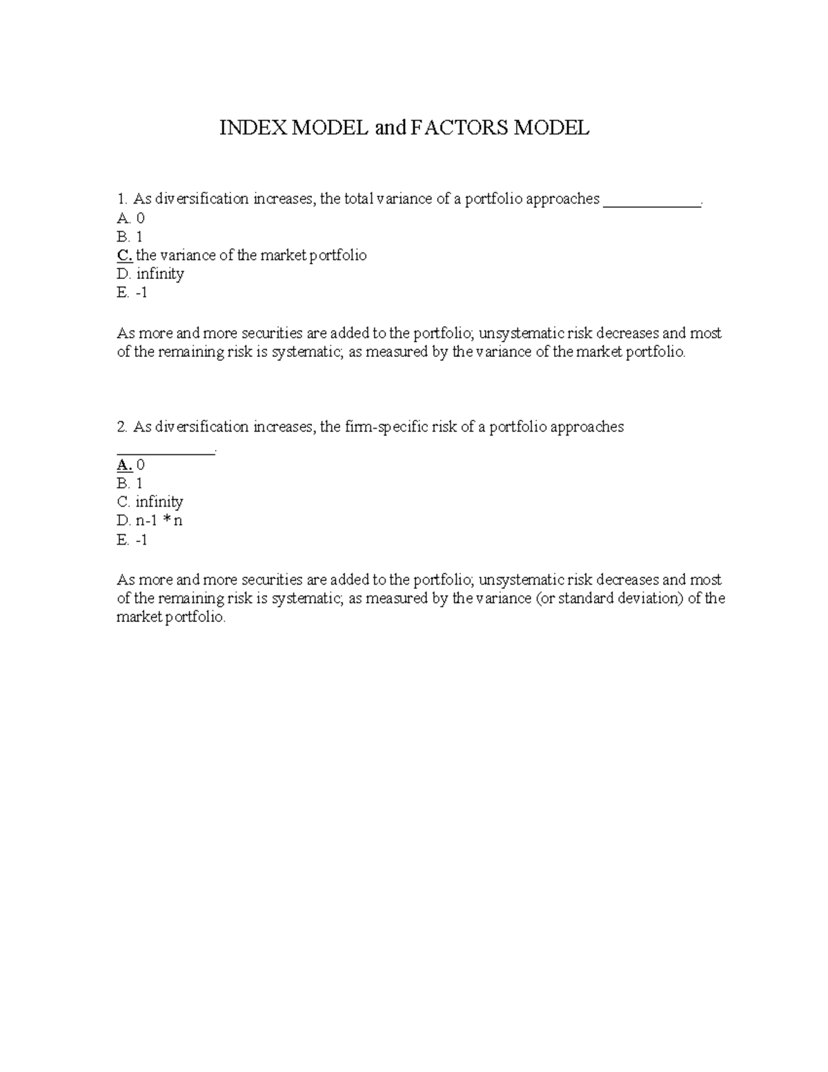 Index Factor S - Extra practice questions - INDEX MODEL and FACTORS ...
