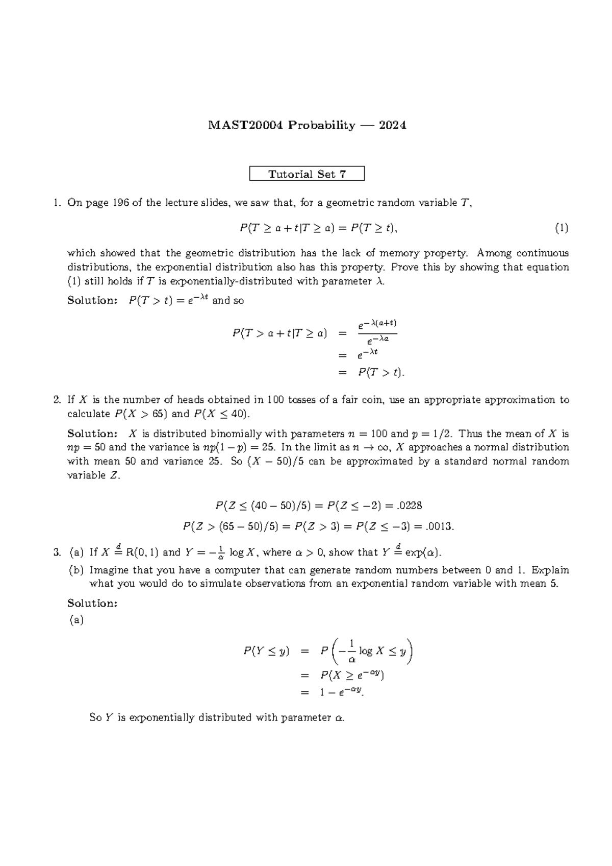 MAST2000 47-24sol - solution - MAST20004 Probability — 2024 Tutorial ...