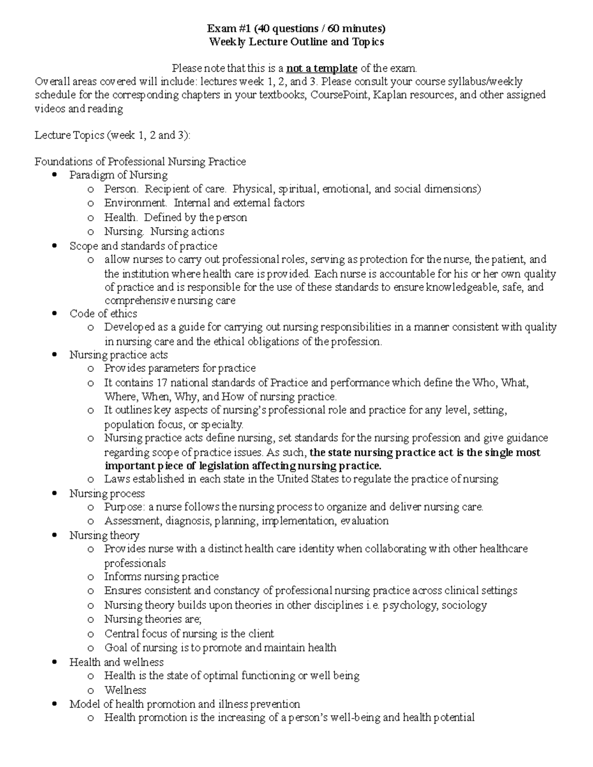 402 Exam #1 Lecture topics and outline - Exam #1 (40 questions / 60 ...