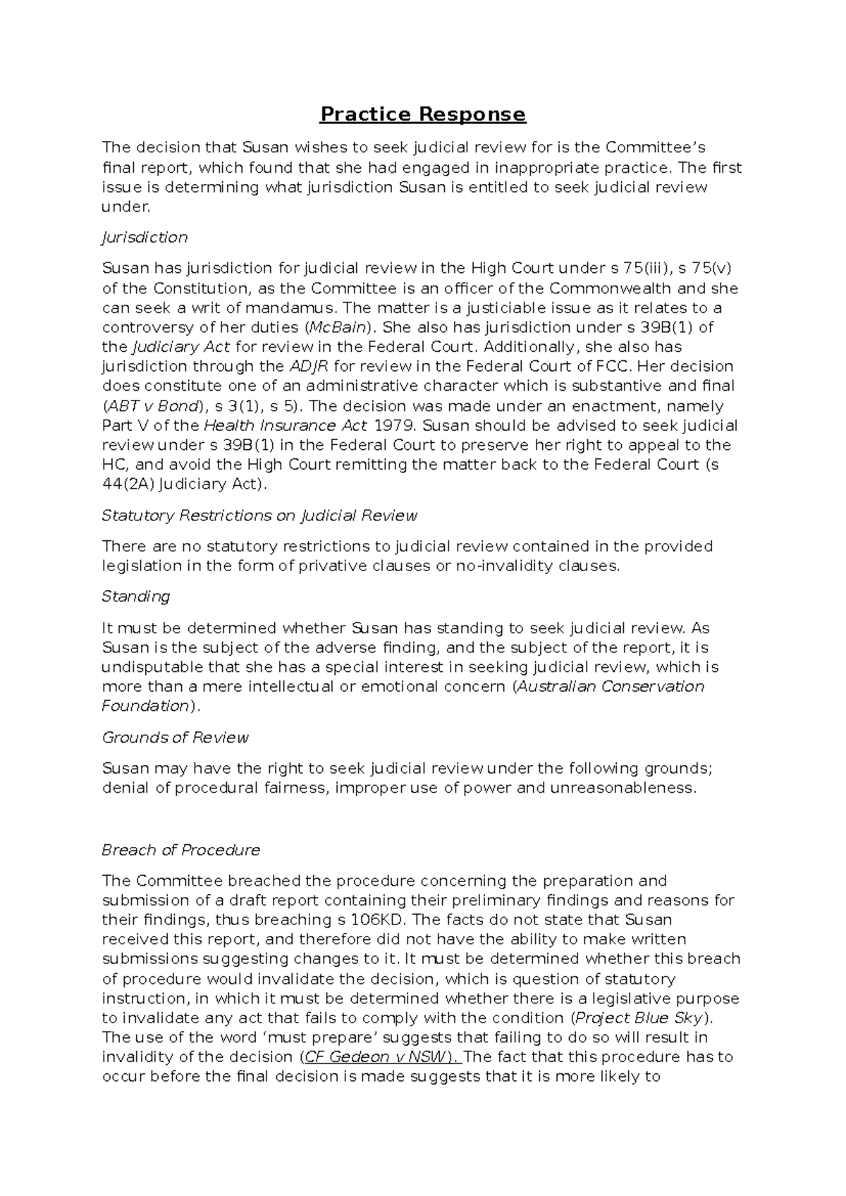 Practice Response to Final Exam Past Paper - Practice Response The ...