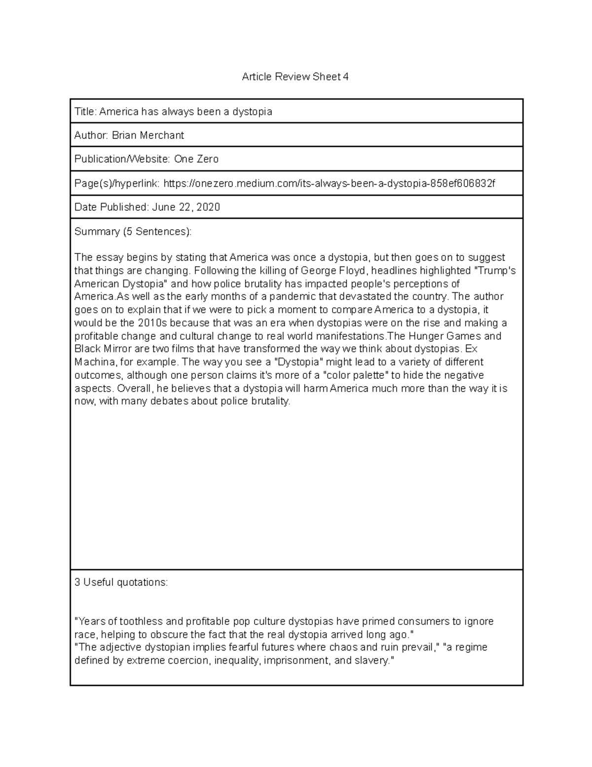 Article Review Sheet 4 - medium/its-always-been-a-dystopia-858ef606832f ...