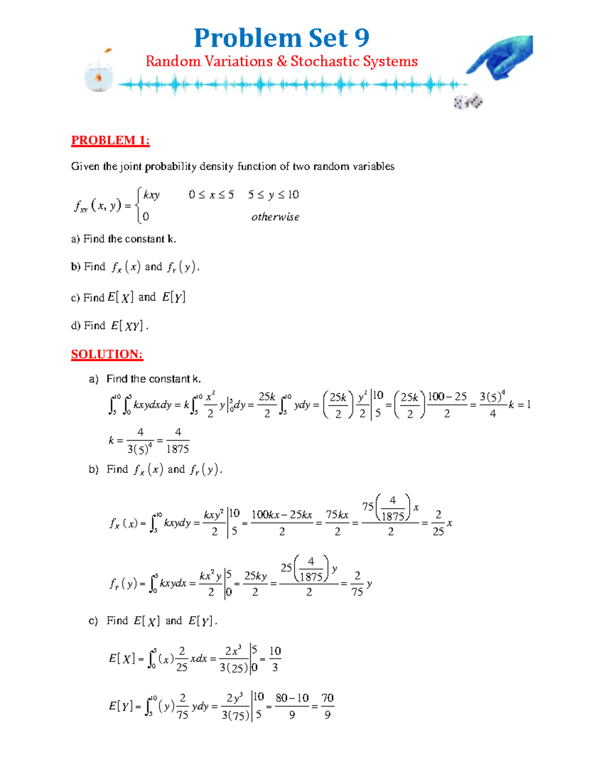 Problem Set 9 Solution Random Variations & Stochastic Systems - Problem Set 9 Random Variations ...