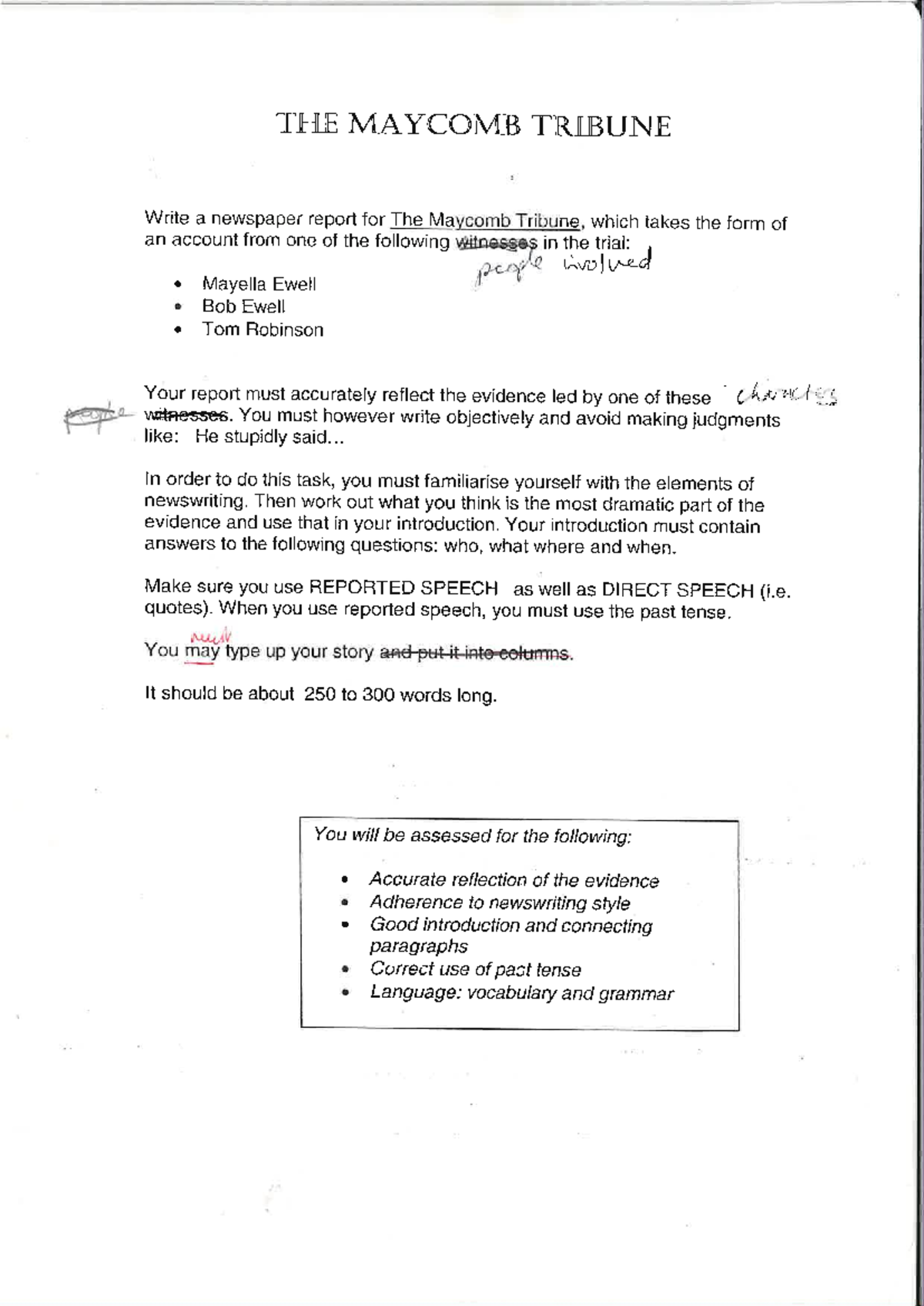 Maycomb tribune - An exples of how to structure a tribunal activity in ...