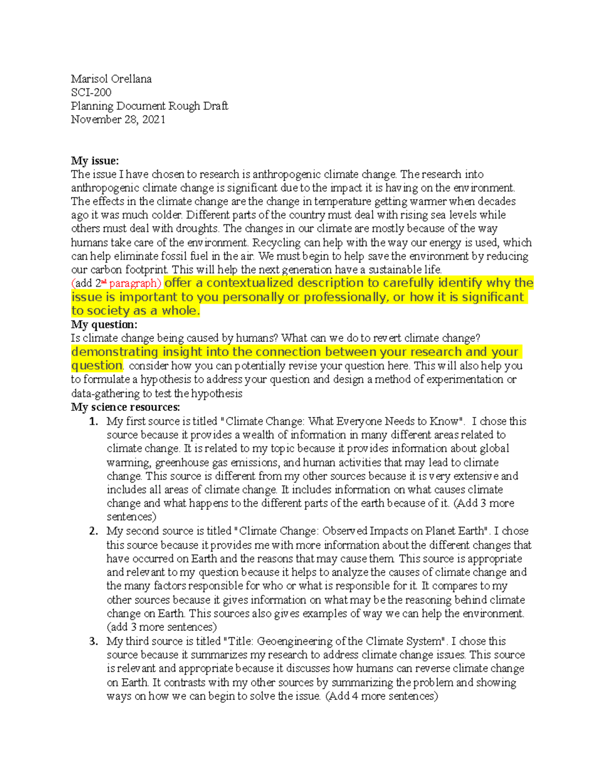 SCI-200 Module - Planning Document Second Draft - Marisol Orellana SCI ...