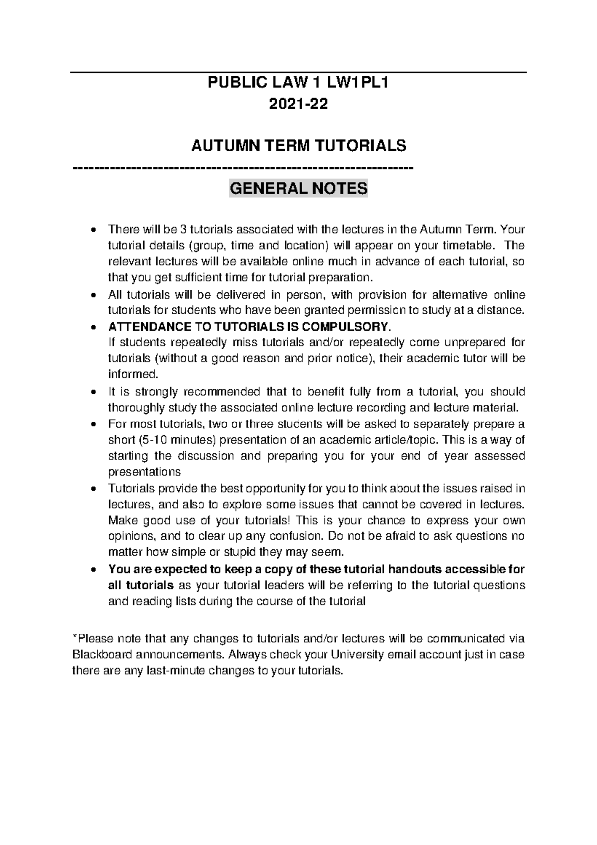Autumn Tutorials PL1 - PUBLIC LAW 1 LW1PL 2021 - 22 AUTUMN TERM ...