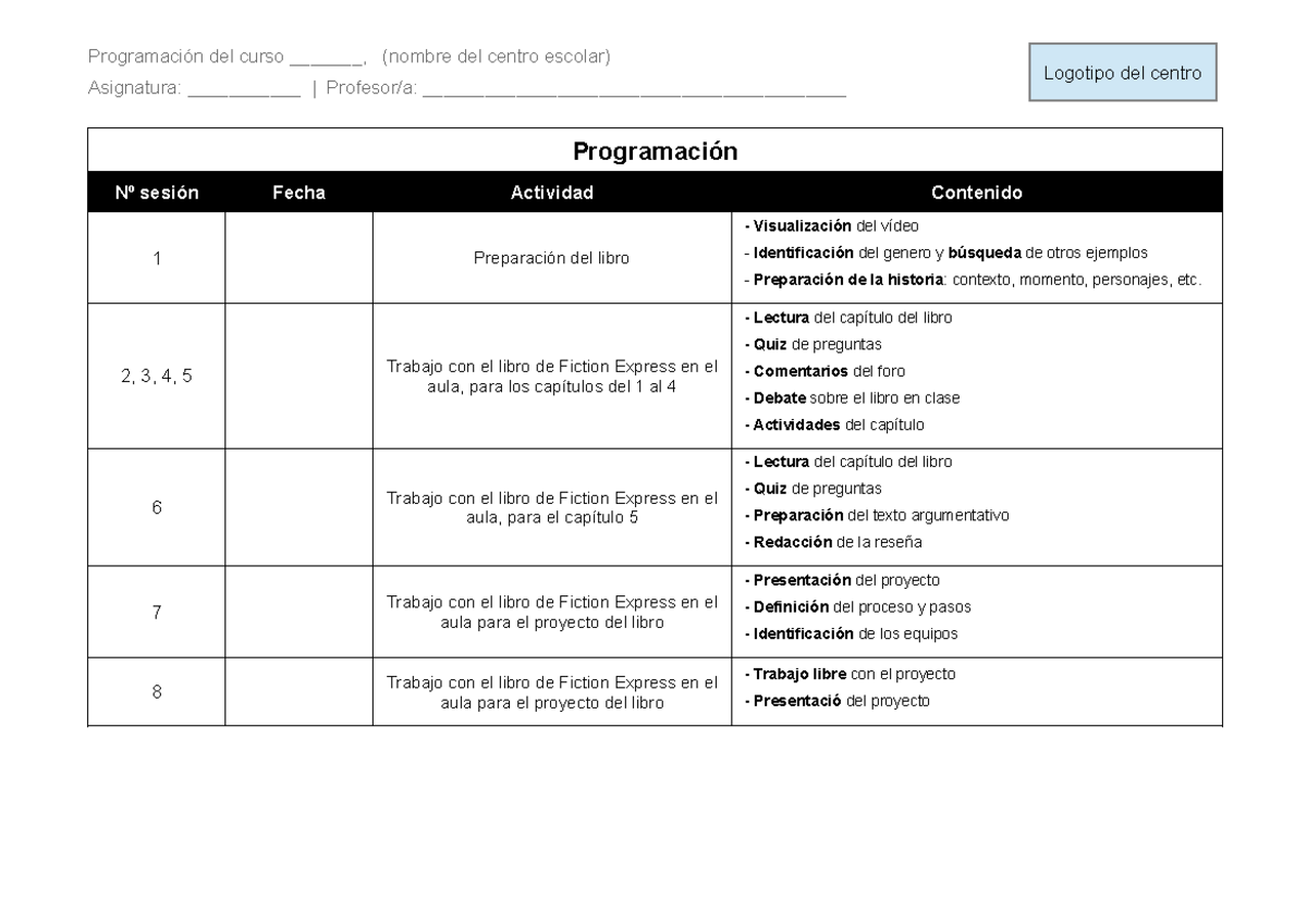Plantilla-programacion - Logotipo del centro Programación del curso ...