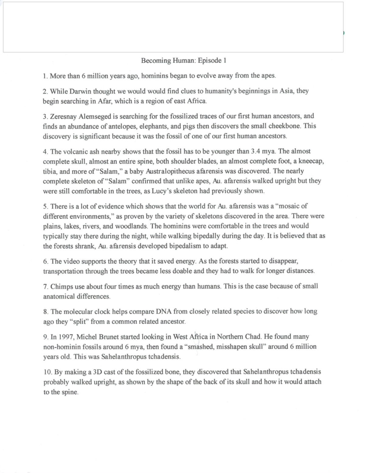 Becoming Human Part 1 Notes pg. 1 - Becoming Human: Episode 1 1. More ...
