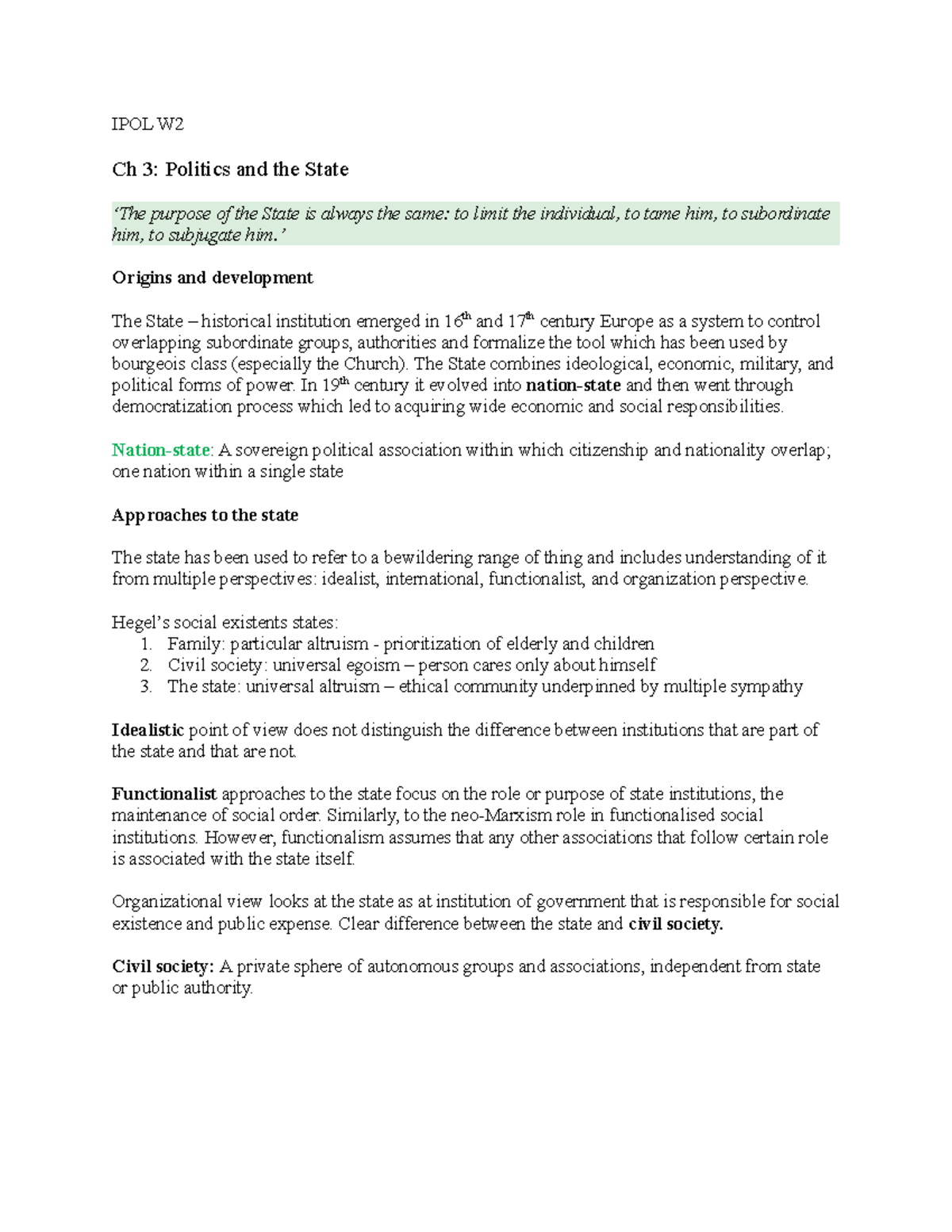 IPOL W2 - Politics and the State; Nations and Nationalism - IPOL W Ch 3 ...