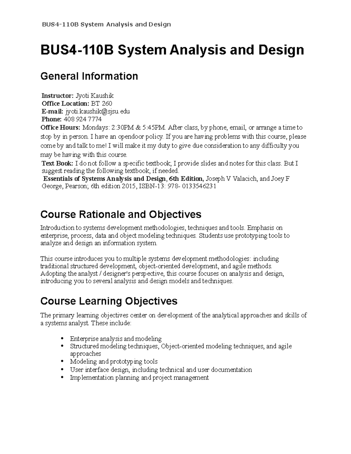 Kaushik Bus 110BSyllabus Fall 2023 - BUS4-110B System Analysis and ...