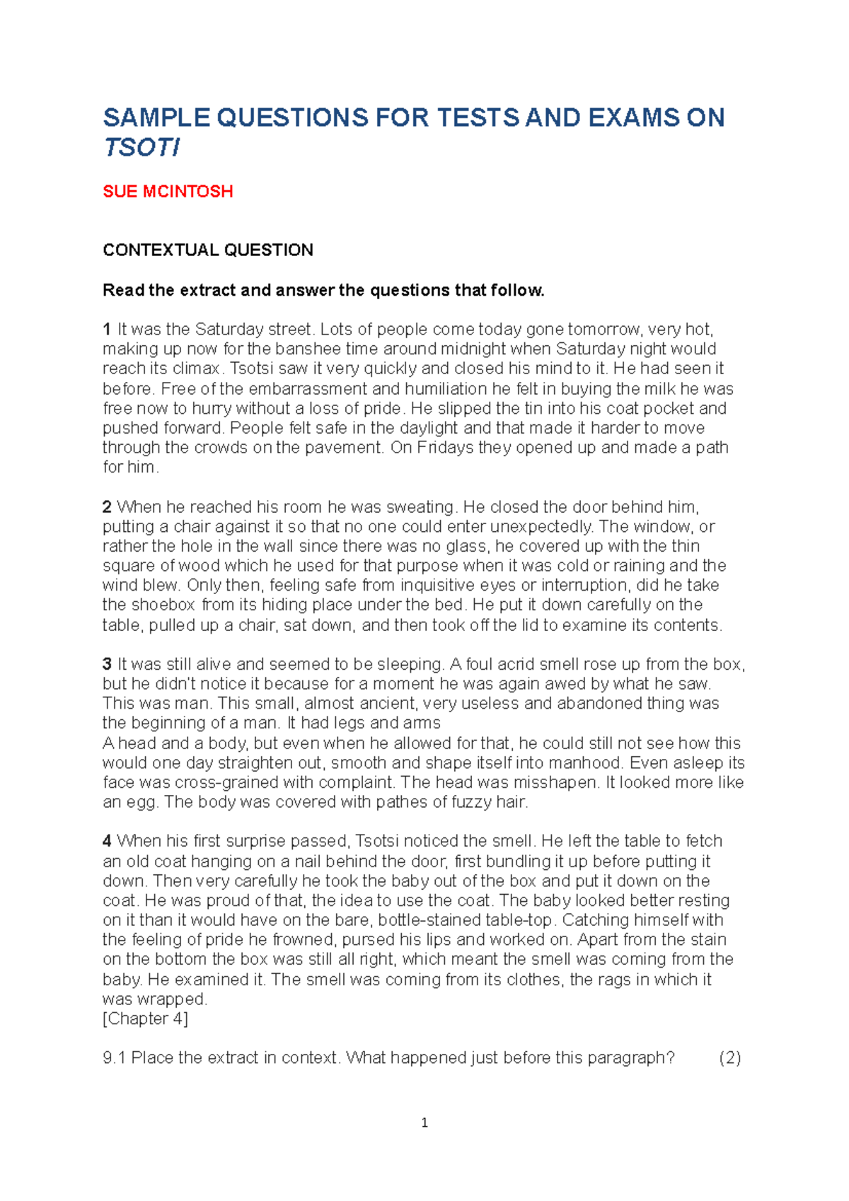 Sample Questions FOR Tests AND Exams Tsotsi 3 - SAMPLE QUESTIONS FOR ...