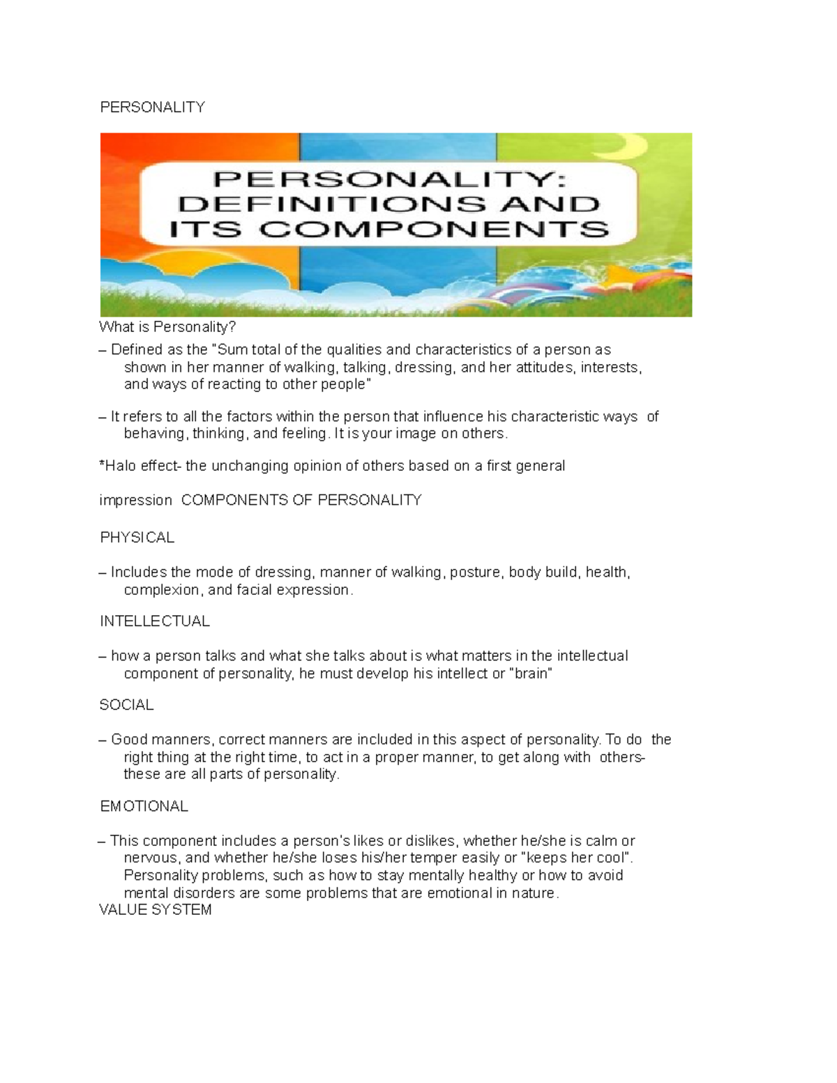 Personality - notes in understanding the self - PERSONALITY What is ...