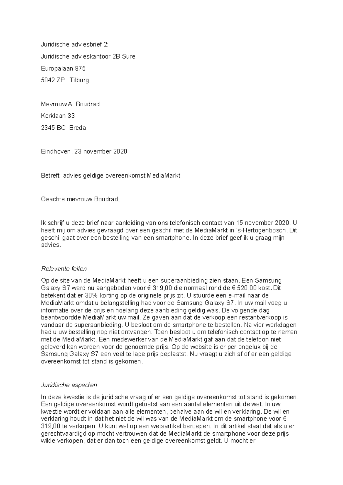 Juridische adviesbrief - Boudrad Kerklaan 33 2345 BC Breda Eindhoven ...