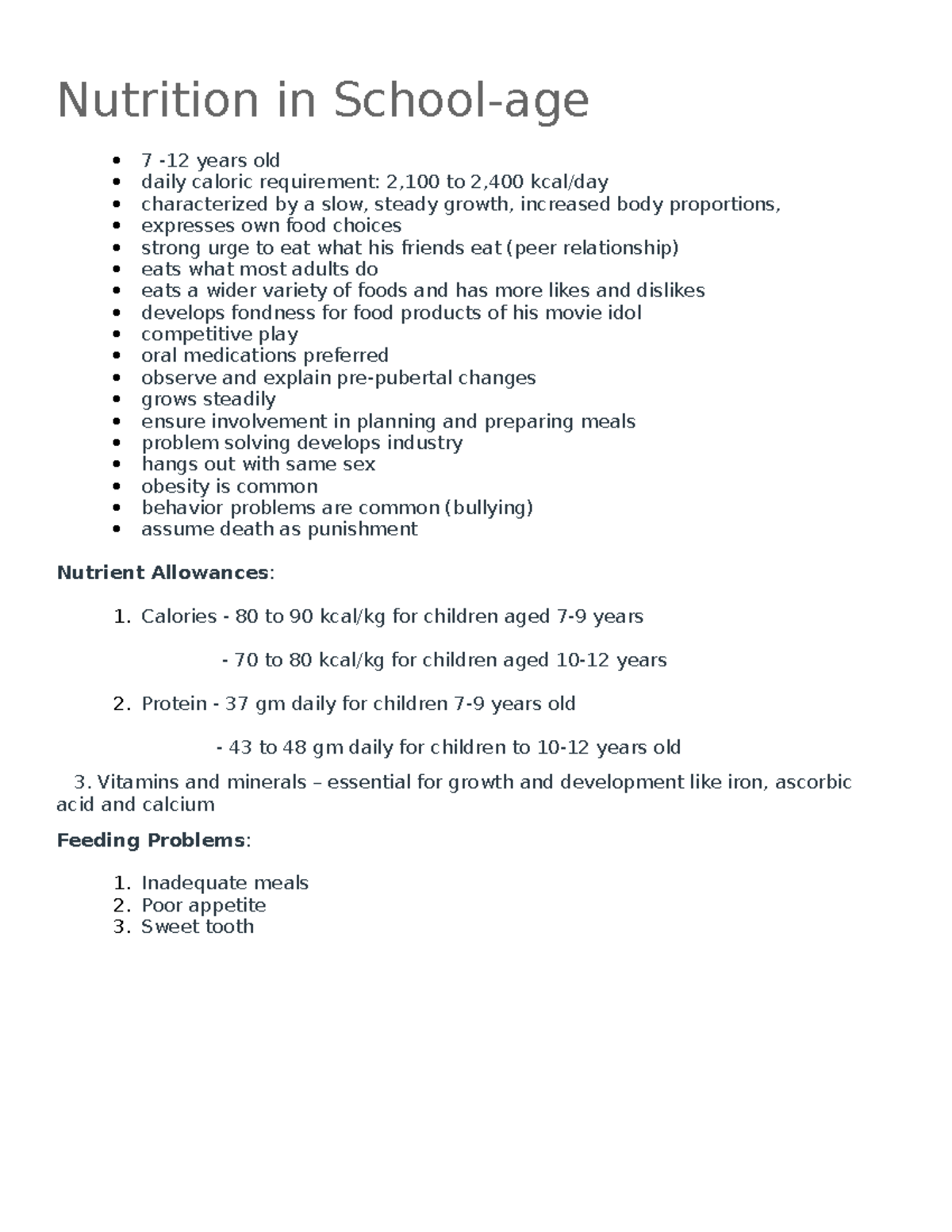 Nutrition in School - NURSING REFERENCE - Nutrition in School-age 7 -12 ...