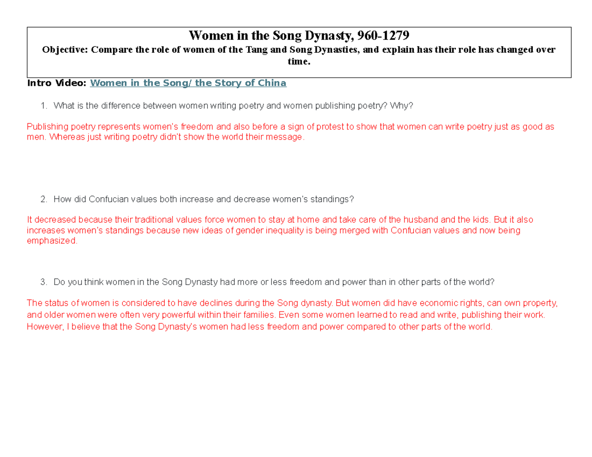 Role of women in china - hw for world - Women in the Song Dynasty, 960 ...