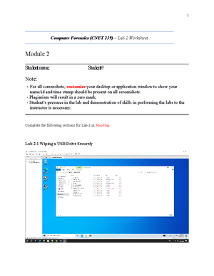 Lab 2 - lab 2 of computer forensic - Lab 2. 1 Wiping a USB Drive ...