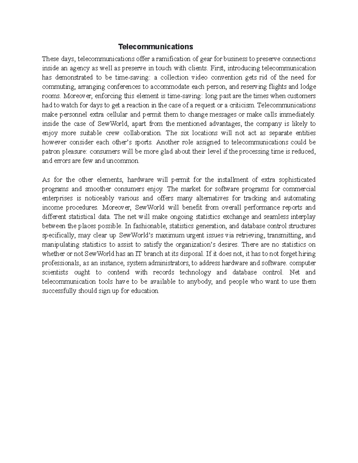 Telecommunications First Introducing Telecommunication Has