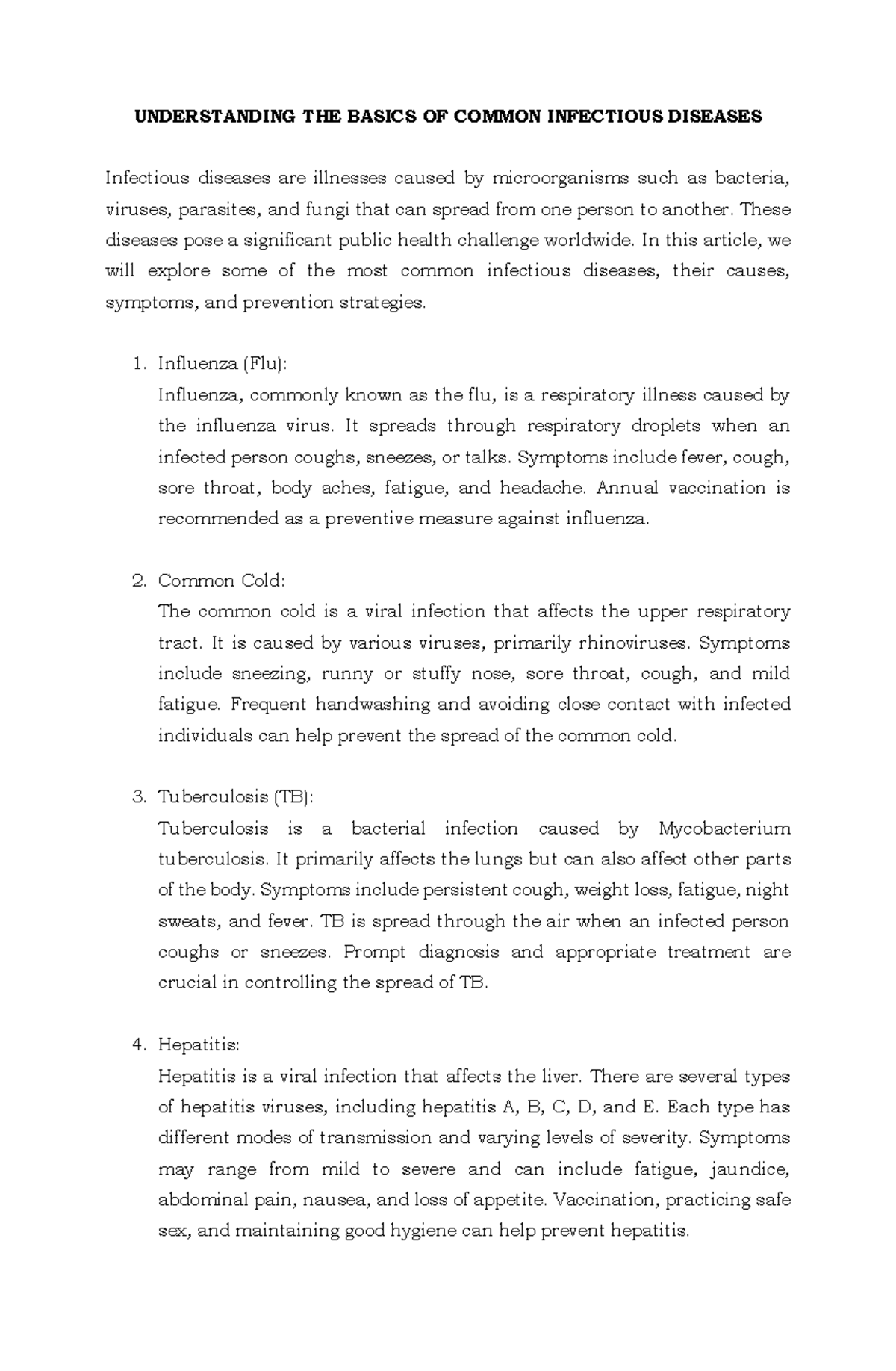 Understanding THE Basics OF Common Infectious Diseases - UNDERSTANDING ...