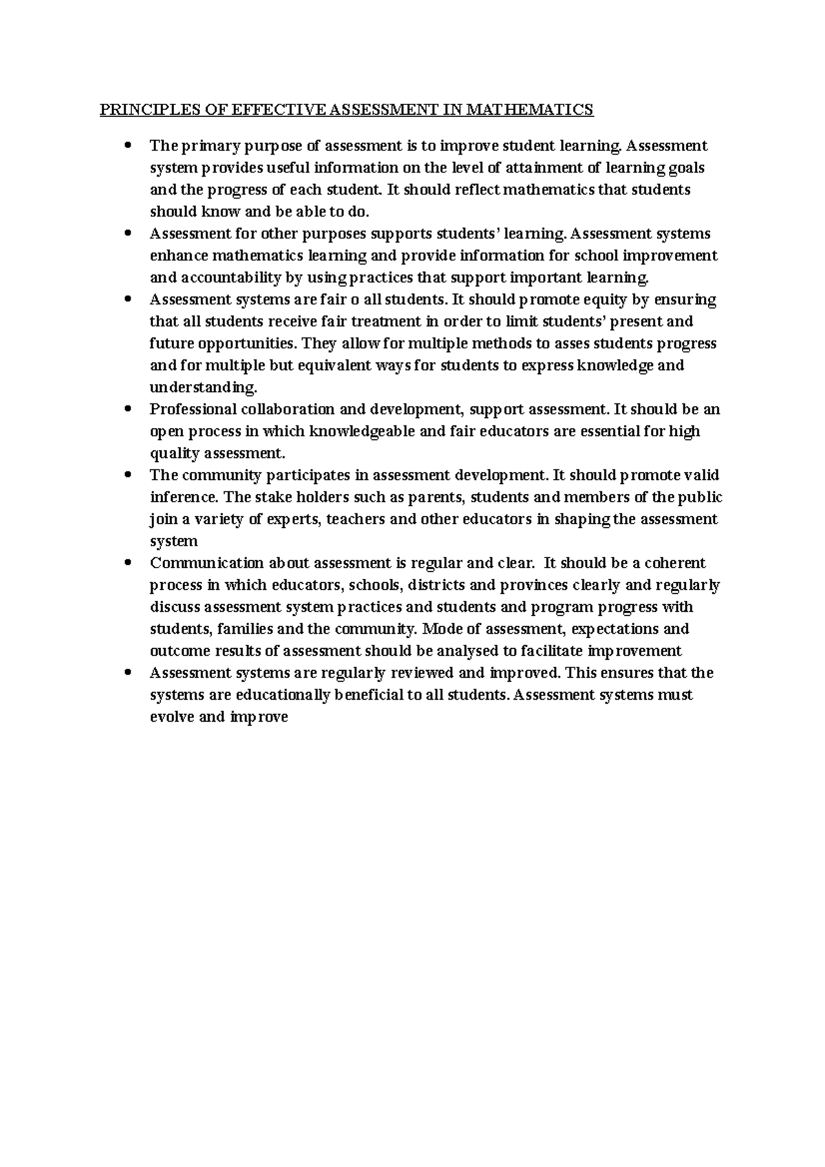 Principles OF Effective Assessment in mathematics bet - PRINCIPLES OF ...