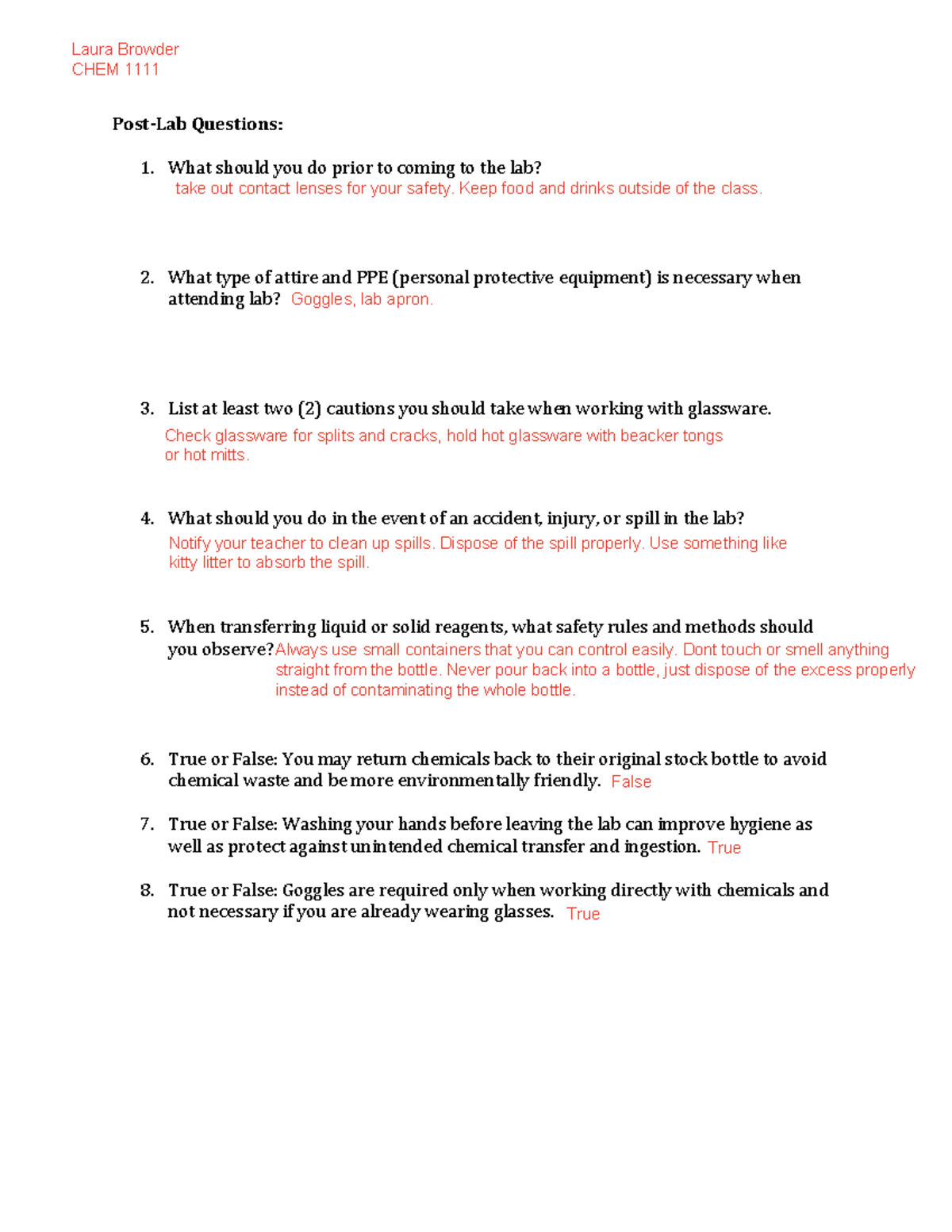 Post-Lab Questions - What should you do prior to coming to the lab? 2 ...