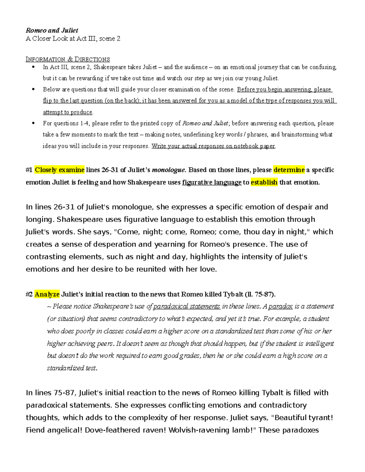 Romeoand Juliet ACloser Lookat Act IIIscene 2 - Romeo and Juliet A ...