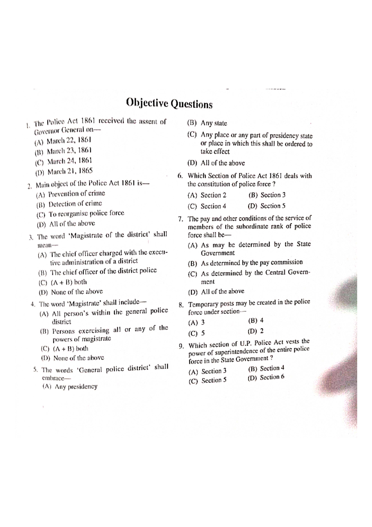 Police act mcq with answers - Bachelor of Law (DU LLB Entrance Exam ...