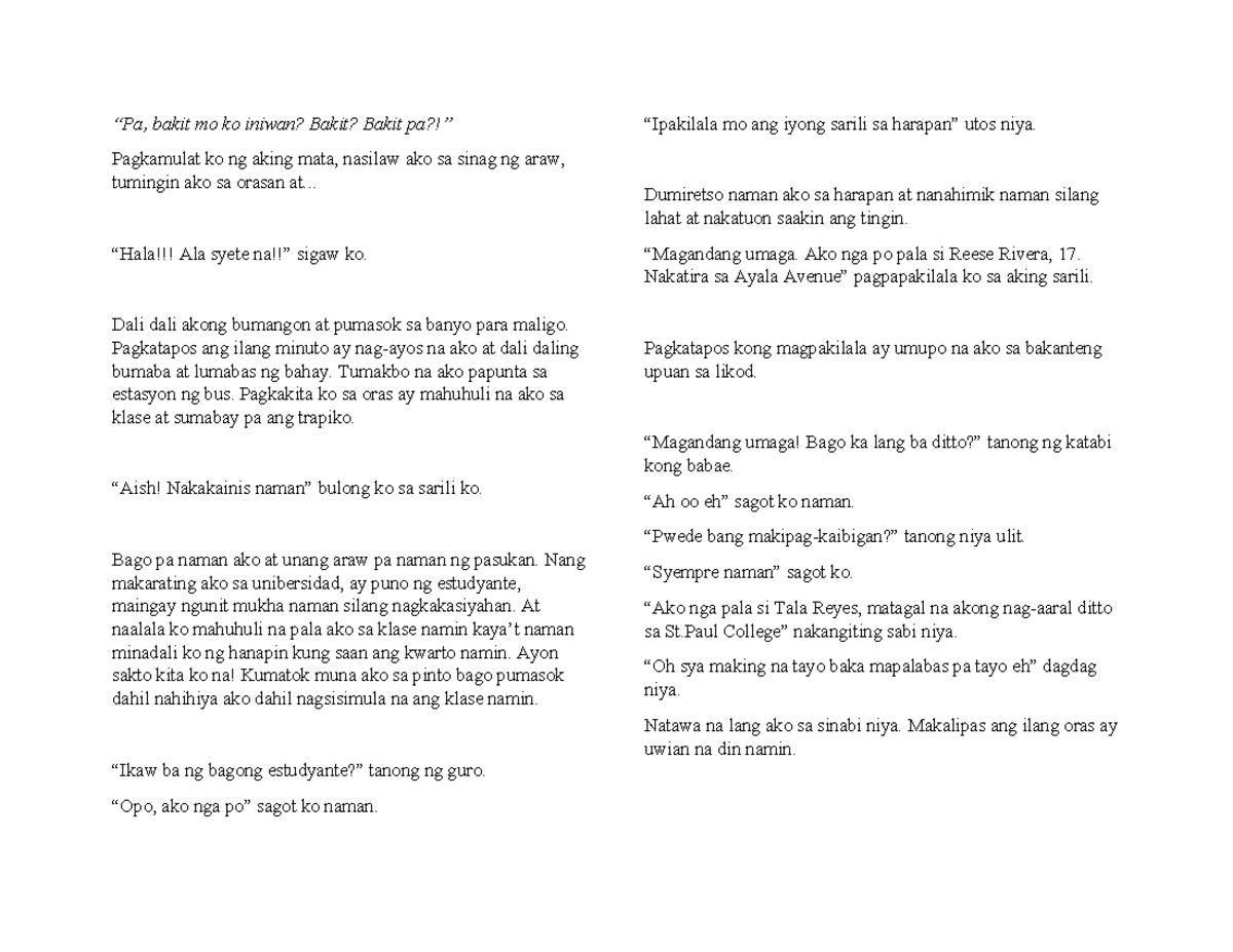 Maikling Kwento - “Pa, bakit mo ko iniwan? Bakit? Bakit pa ...
