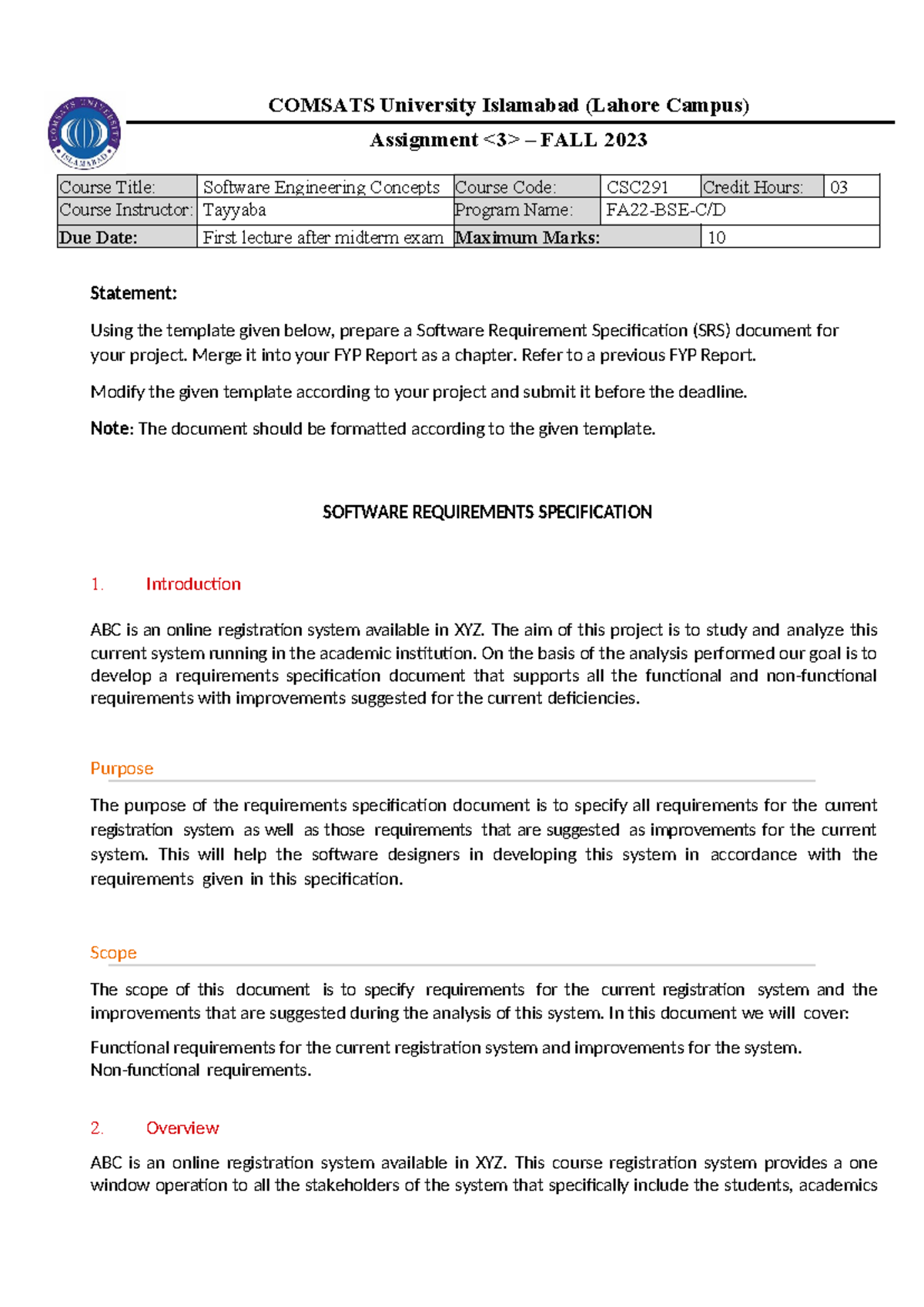 3) Assignment 3 - Requirement Elicitation - COMSATS University Islamabad (Lahore Campus ...