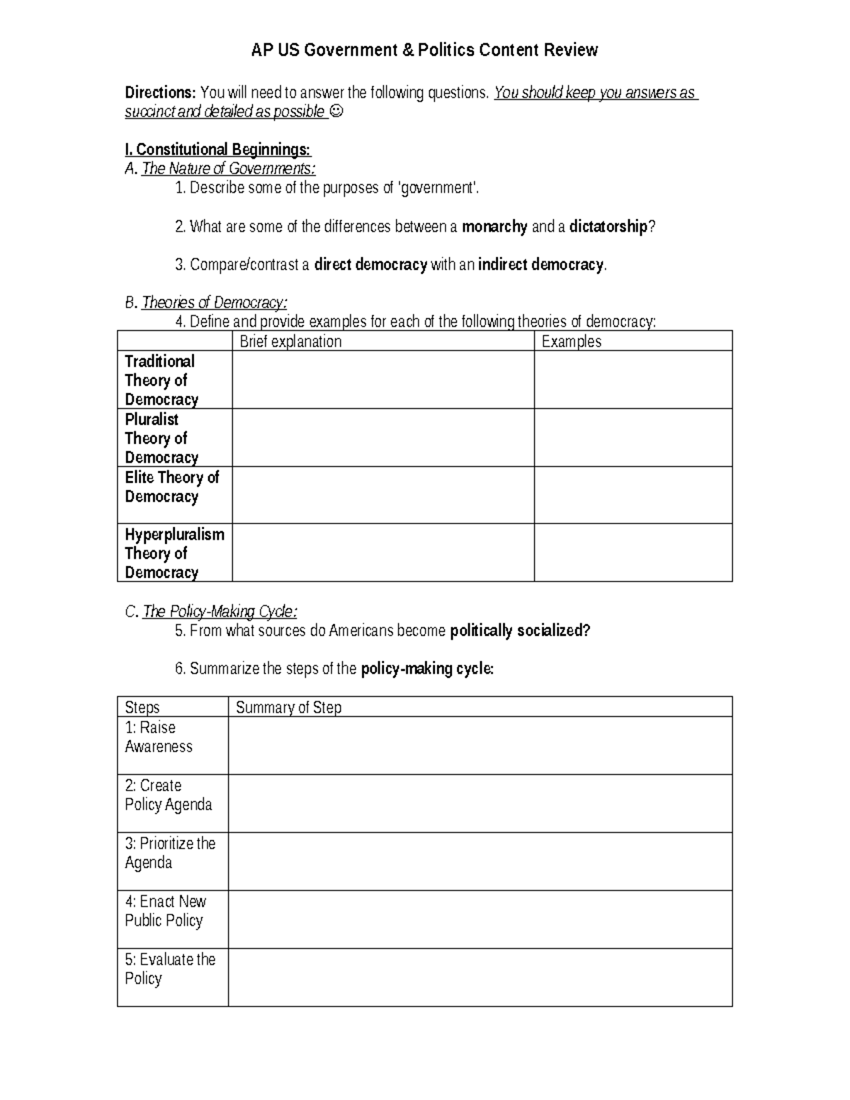 Apgov review 1 - Notes - AP US Government & Politics Content Review ...