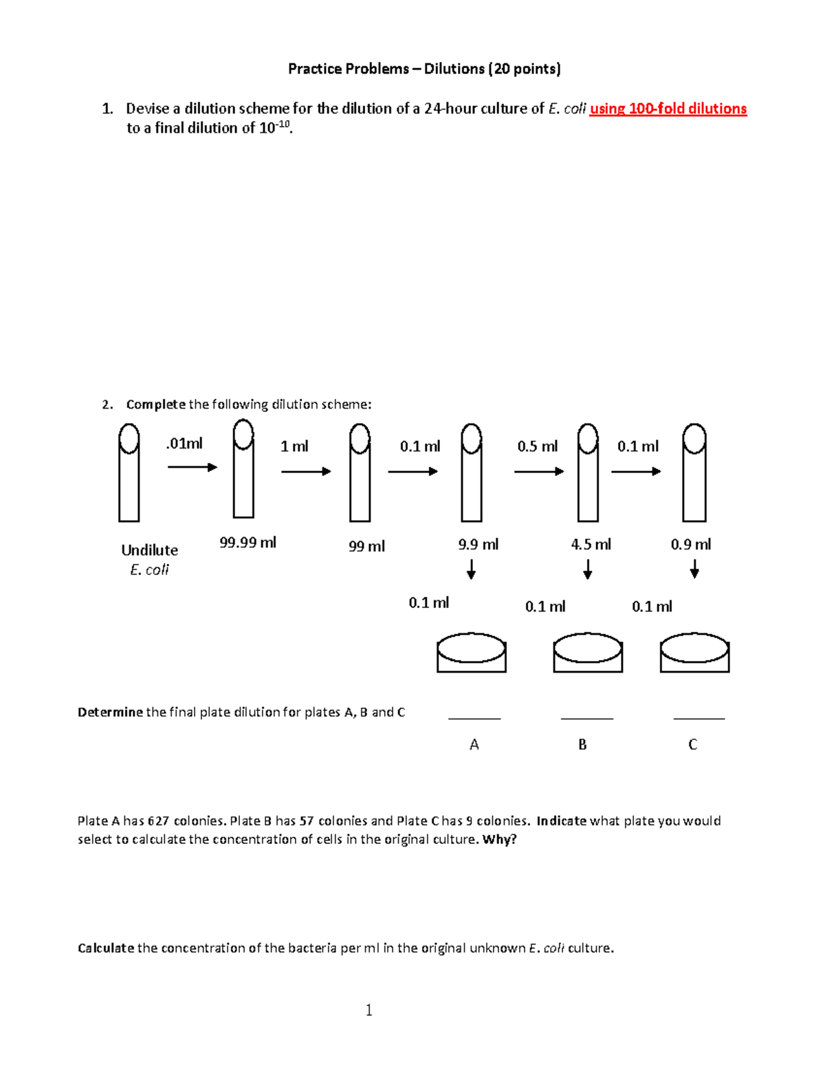 Dilution Problems - Assignment for Lab - 1 Practice Problems ...