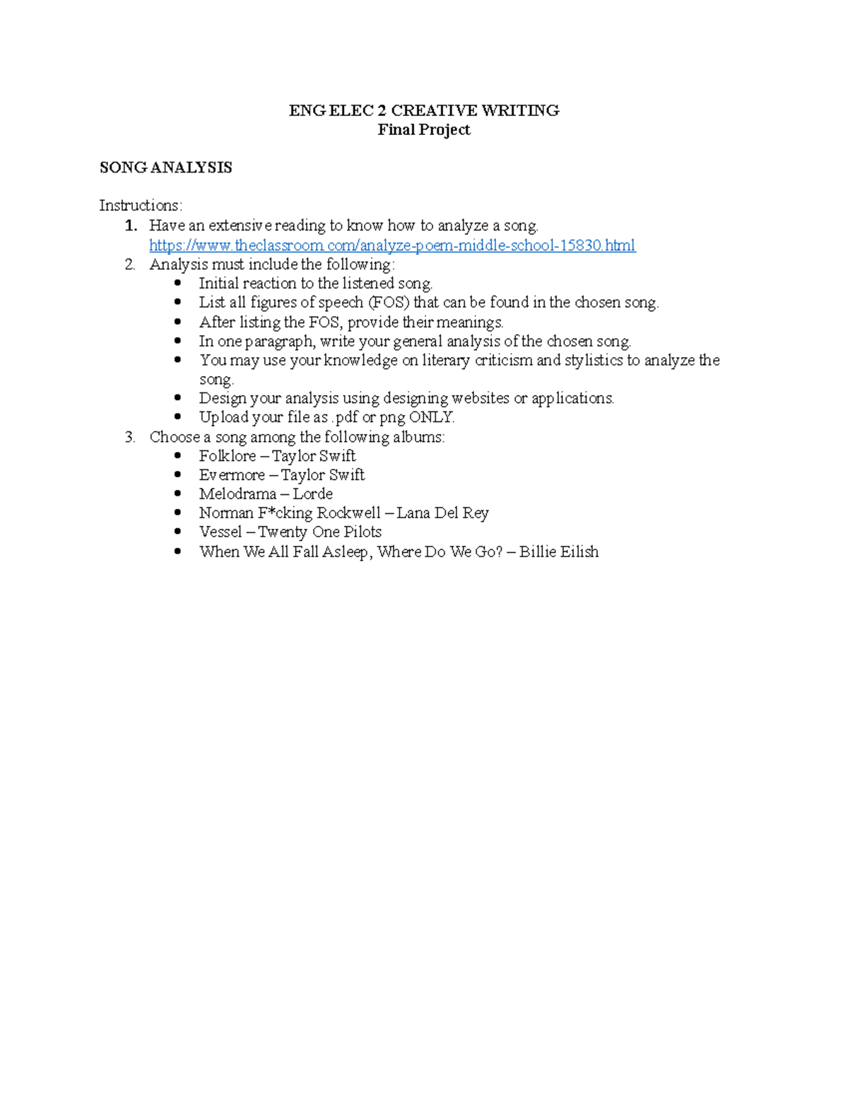 Song Analysis - Read the different elements and steps of a classroom ...