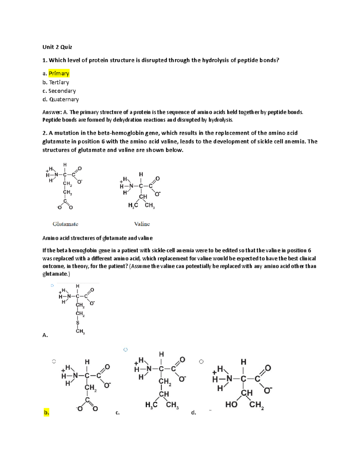WGU Biochem Mod 2 Questions.docx · version 1 - Unit 2 Quiz Which level ...