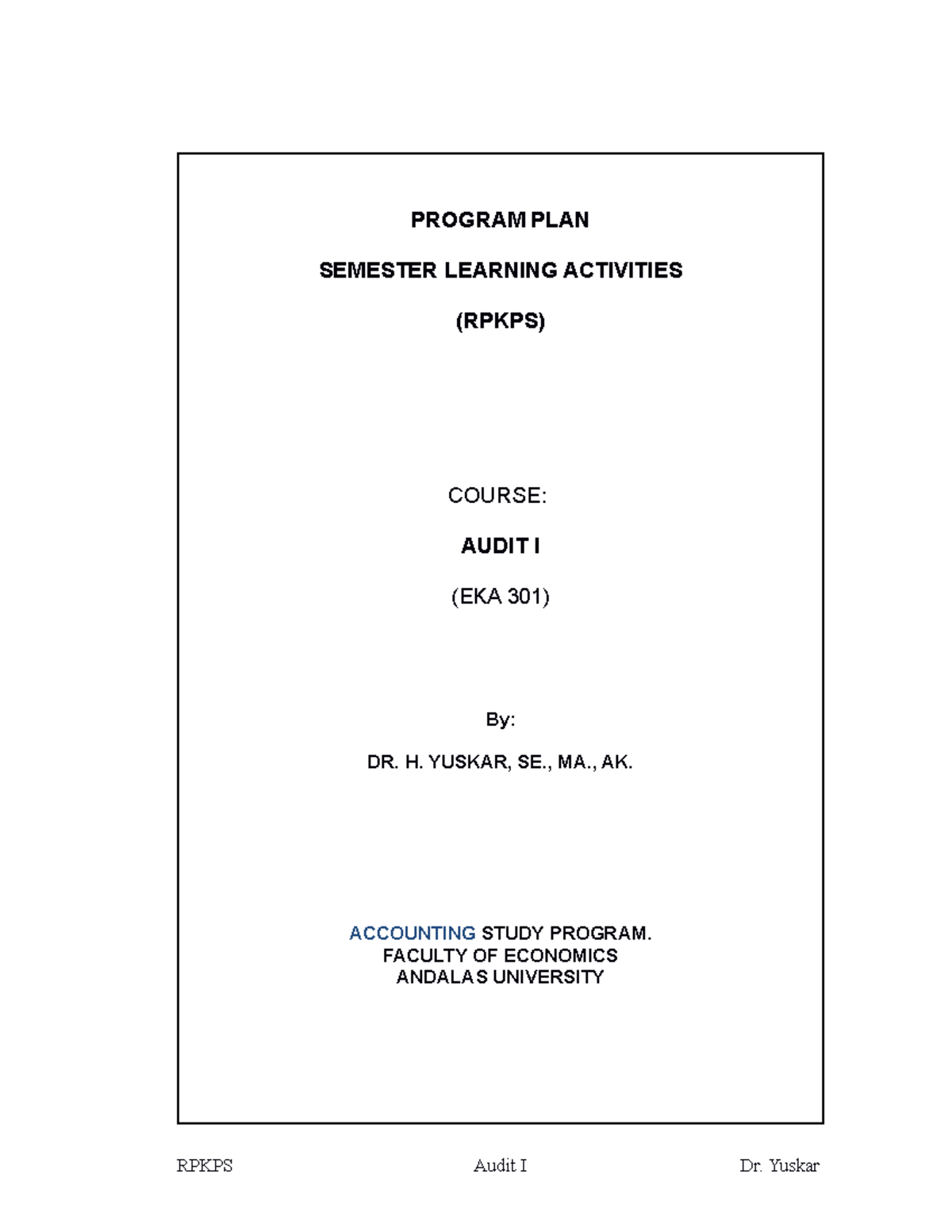 Program PLAN Semester Learning Activities - PROGRAM PLAN SEMESTER ...