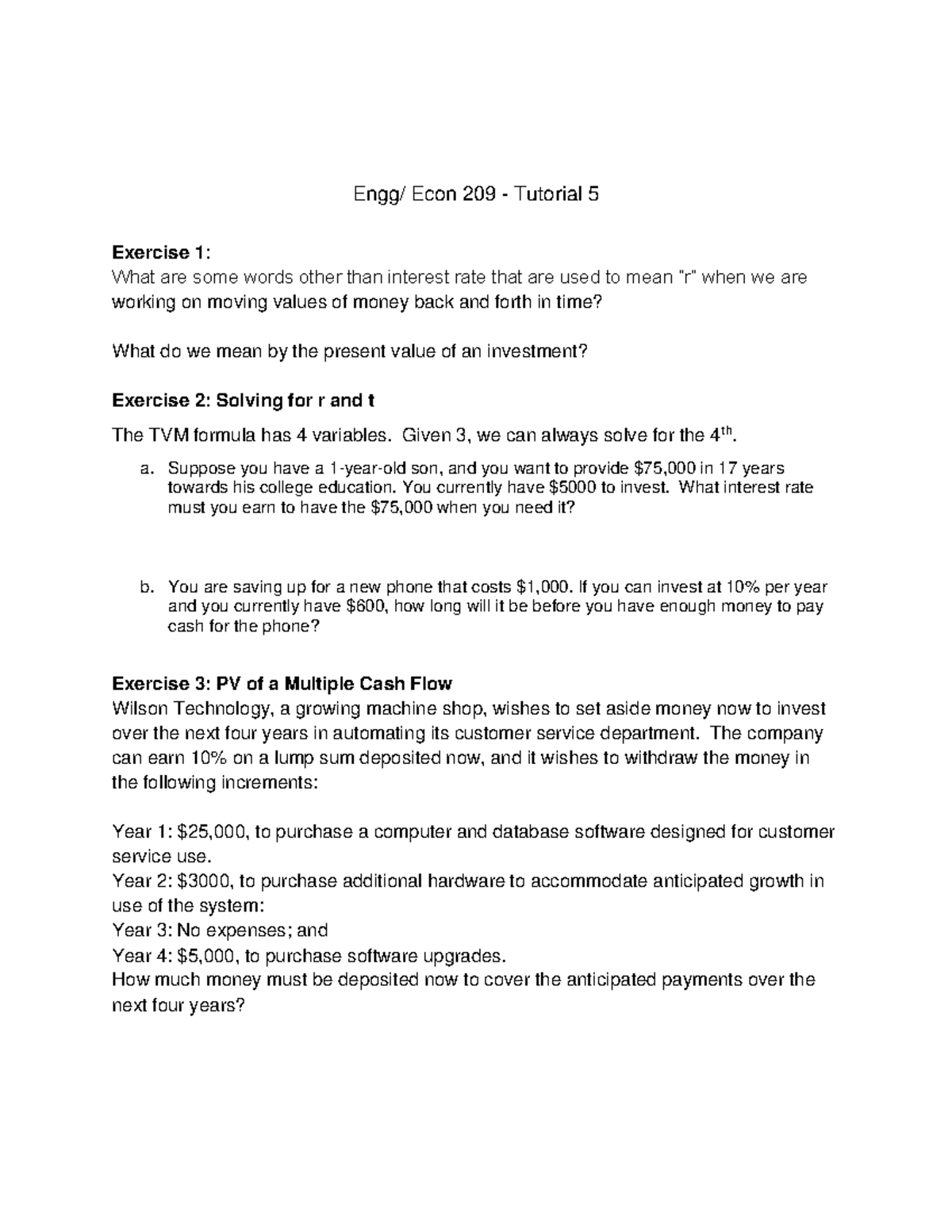 Econ 209 - Tutorial 5 - Engg/ Econ 209 - Tutorial 5 Exercise 1: What ...