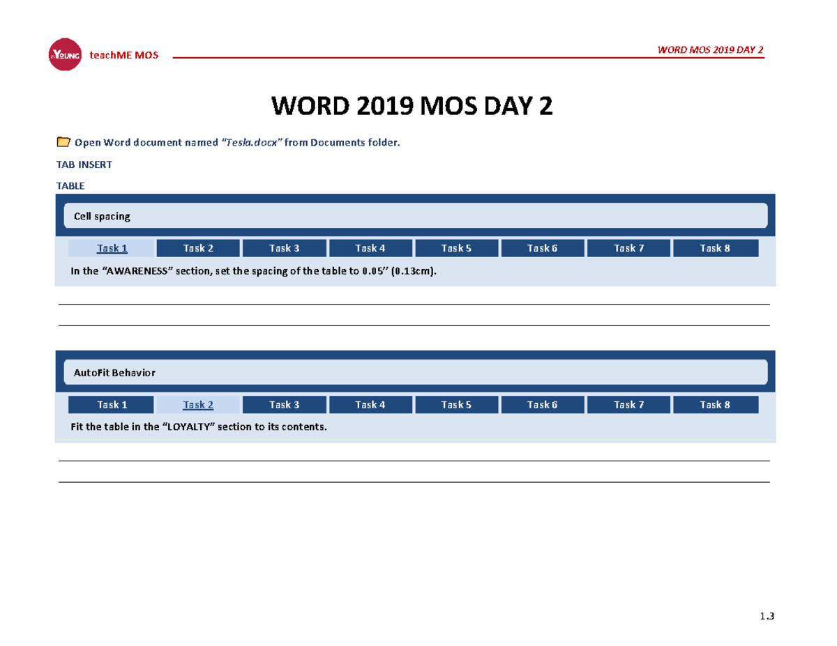DAY 2 - Mos - 1. teachME MOS WORD MOS 2019 DAY 2 WORD 2019 MOS DAY 2 Open Word document named ...