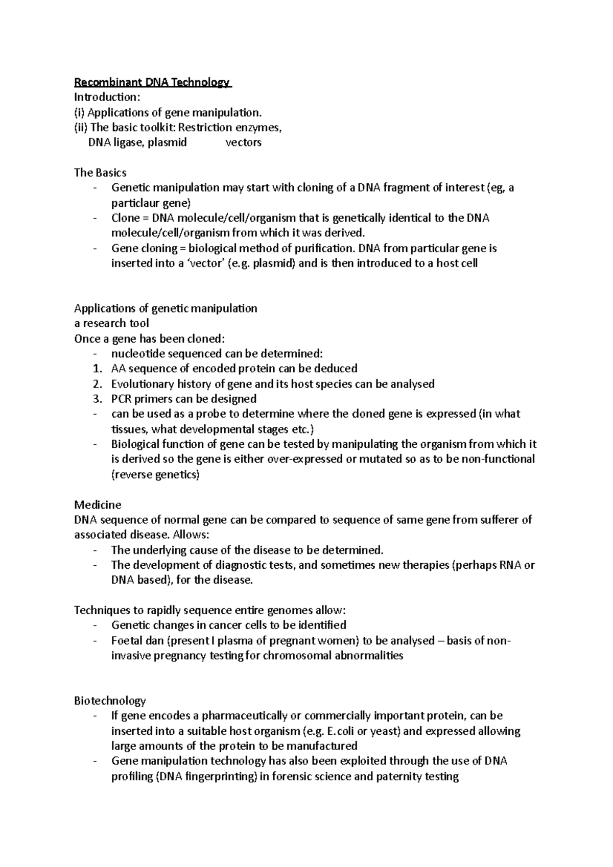 Recombination DNA technology - Lecture notes 1 - Recombinant DNA ...