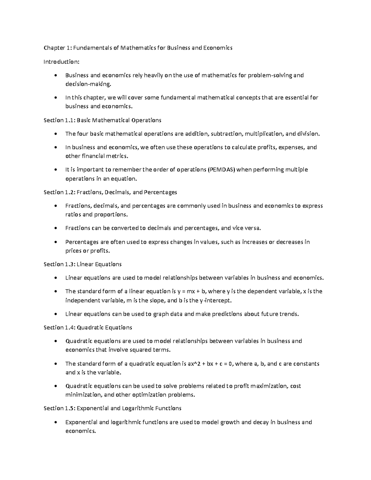 14 - This chapter on Fundamentals of Mathematics for Business and ...