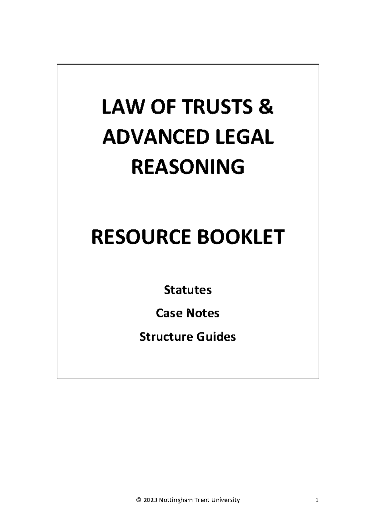 Trusts Resource Booklet - LAW OF TRUSTS & ADVANCED LEGAL REASONING ...