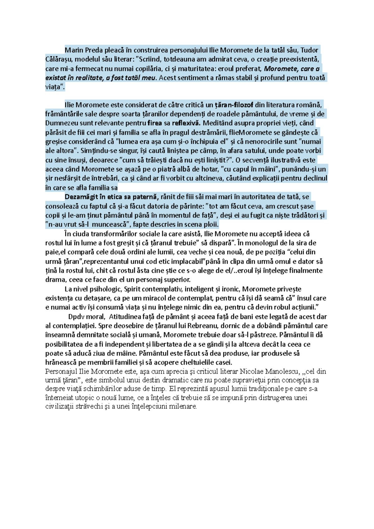 Ilie Moromete caracterizare - Marin Preda pleacă în construirea ...