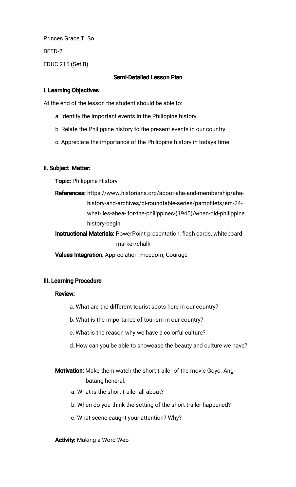 EDUC 215-LP (PDF) - Lesson Plan Example - Princes Grace T. So BEED ...