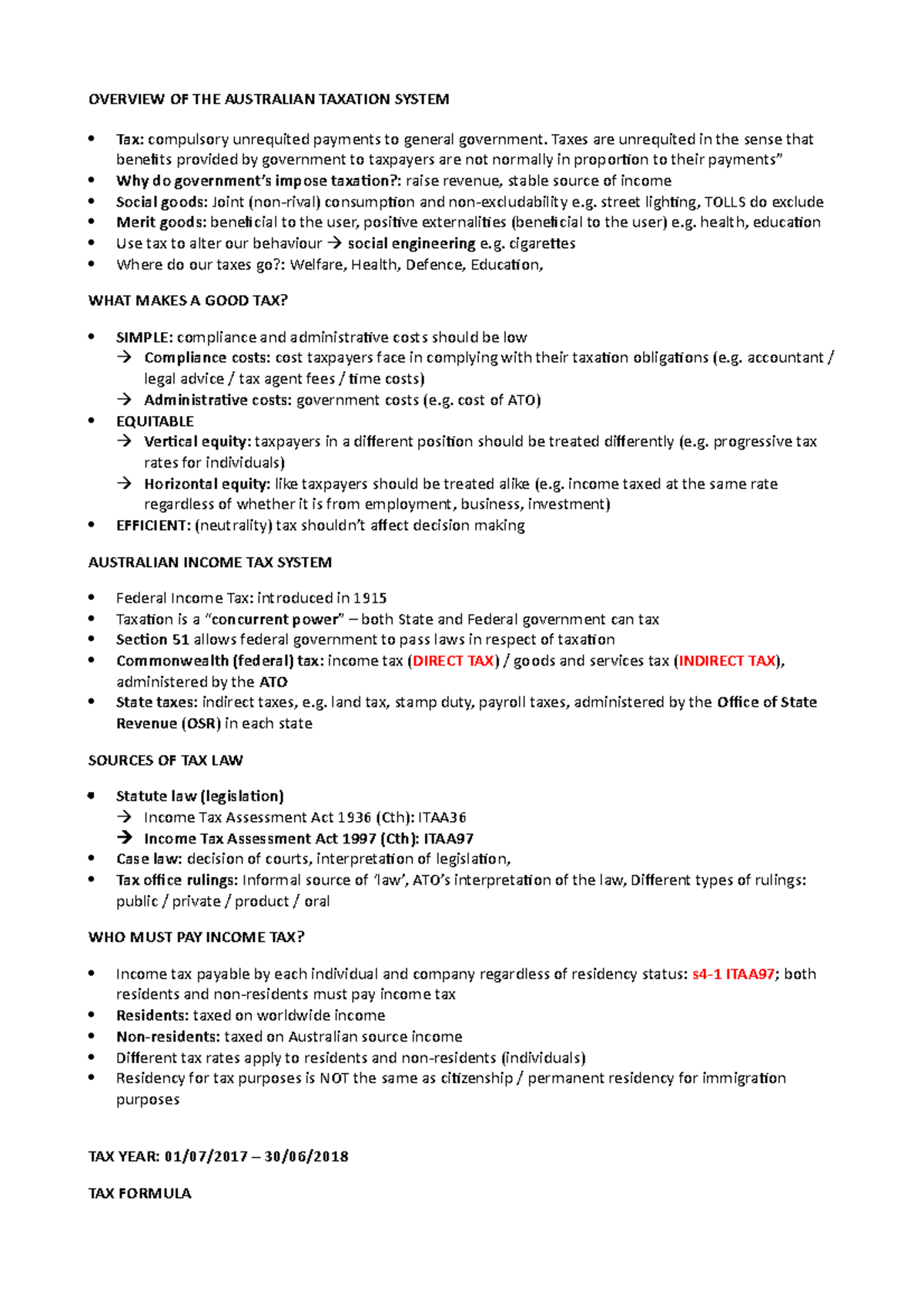 TABL2751 summer - notes - OVERVIEW OF THE AUSTRALIAN TAXATION SYSTEM ...